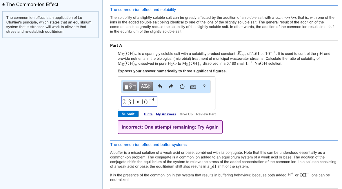 Solved ± The Common-Ion Effect The common-ion effect and | Chegg.com
