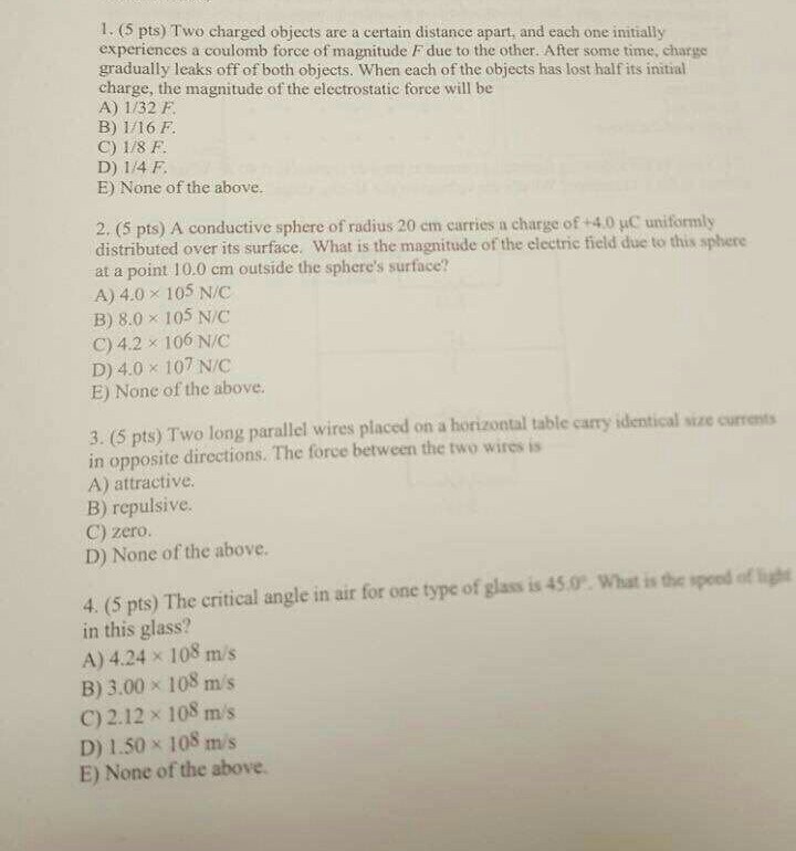 Solved 1. (5 pts) Two charged objects are a certain distance | Chegg.com