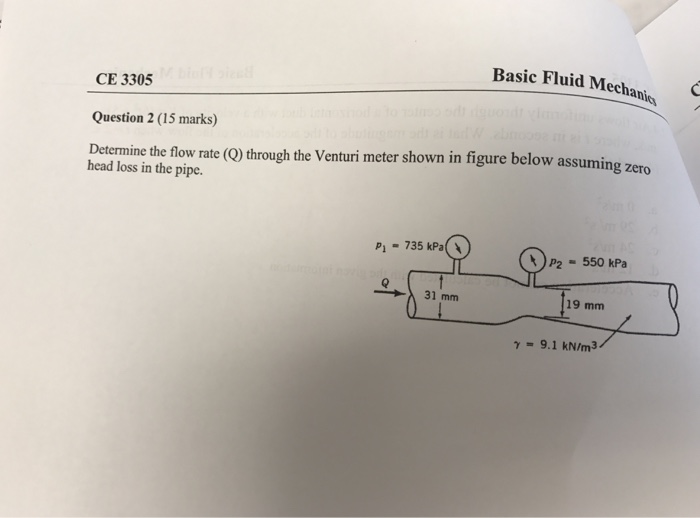 Solved Determine the flow rate (Q) through the Venturi meter | Chegg.com