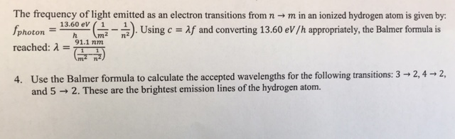 Solved The frequency of light emitted as an electron | Chegg.com