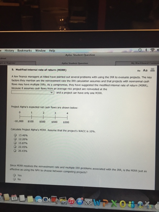 Solved Modified Internal Rate Of Return Mirr A Few
