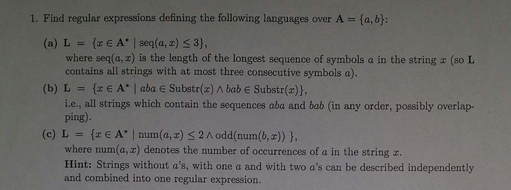 Solved 1. Find regular expressions defining the following | Chegg.com