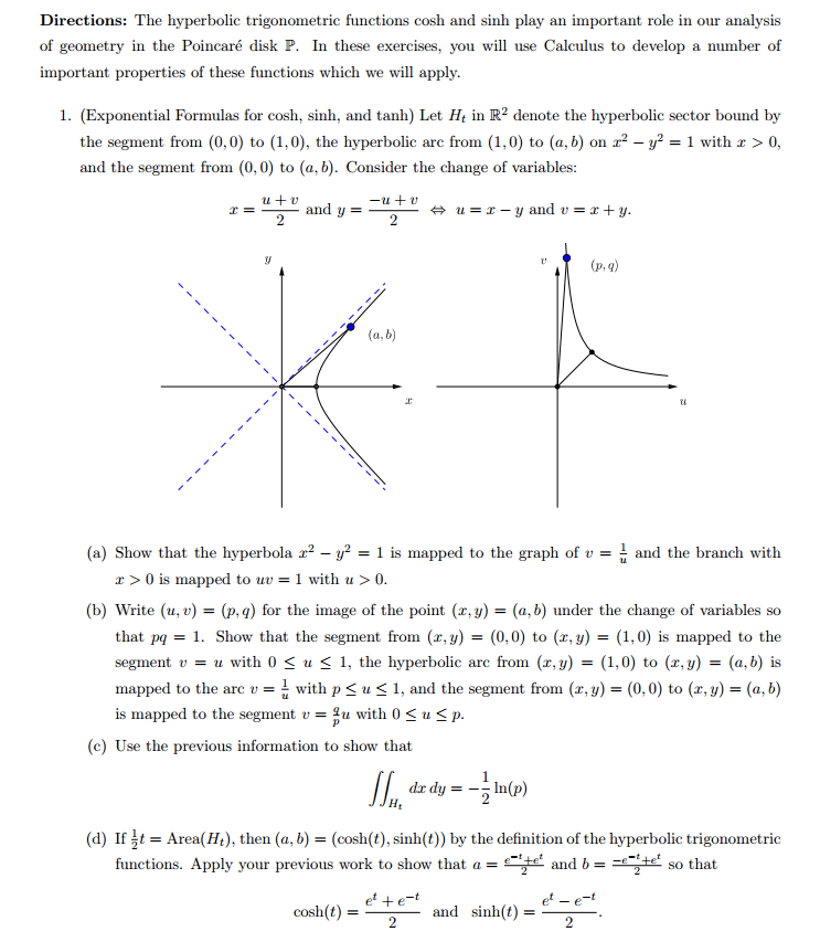 Exponential Formulas for cosh, sinh, and tanh. Show | Chegg.com