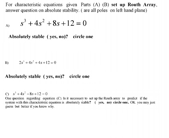 Solved For characteristic equations given Parts (A) (B) set | Chegg.com