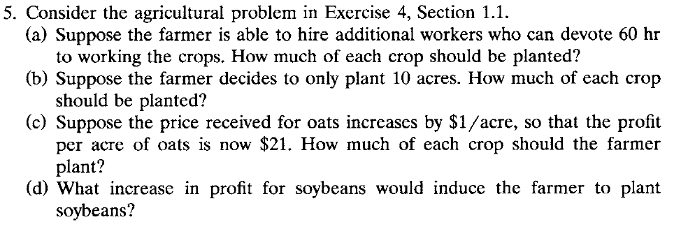 5. Consider the agricultural problem in Exercise 4, | Chegg.com
