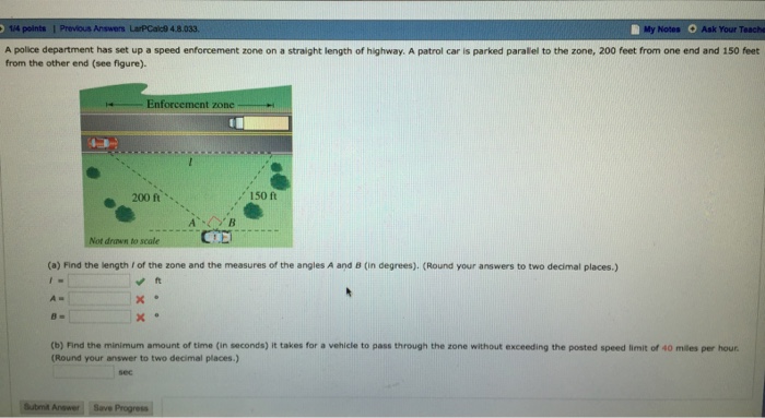Solved A police department has set up a speed enforcement | Chegg.com