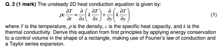 Solved The unsteady 2D heat conduction equation is given by: | Chegg.com