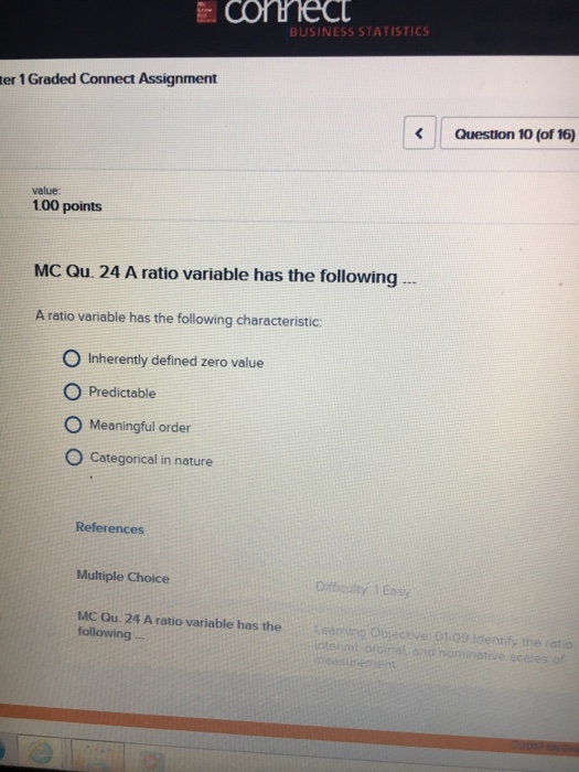Solved A ratio variable has the following characteristic: | Chegg.com