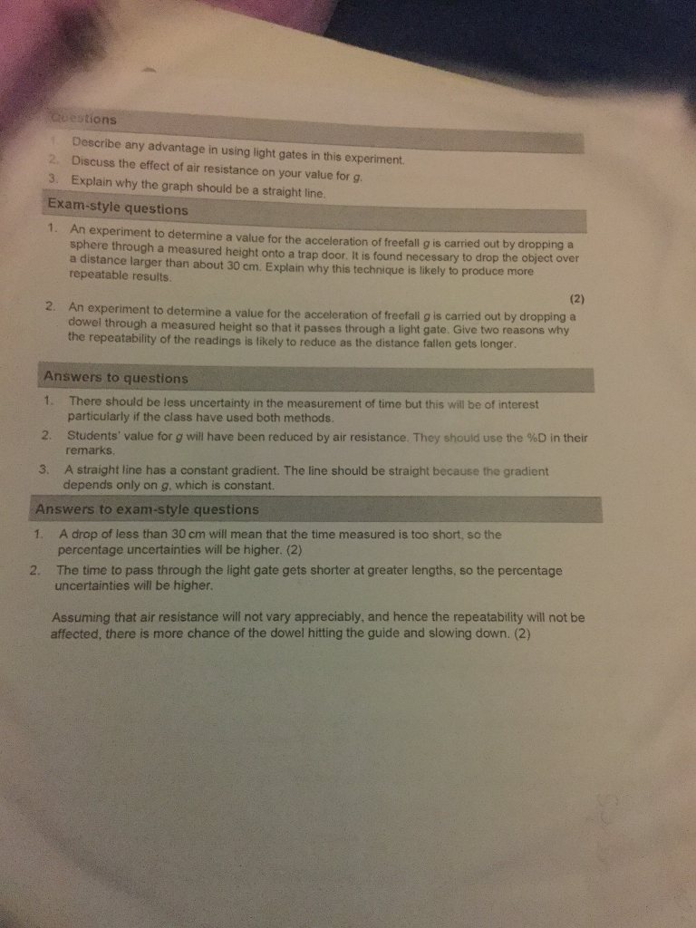 Solved r 3 Measurement of g using an electronic timer | Chegg.com