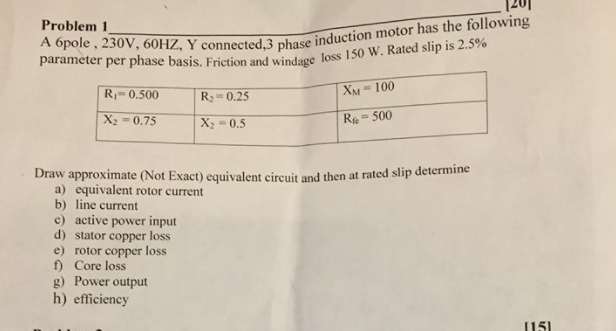 Solved [20] Problem 1 A ópole , 230V, 60HZ, Y connected, 3 | Chegg.com