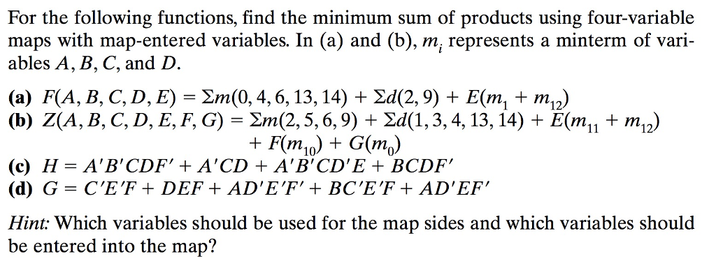 Solved For the following functions, find the minimum sum of | Chegg.com