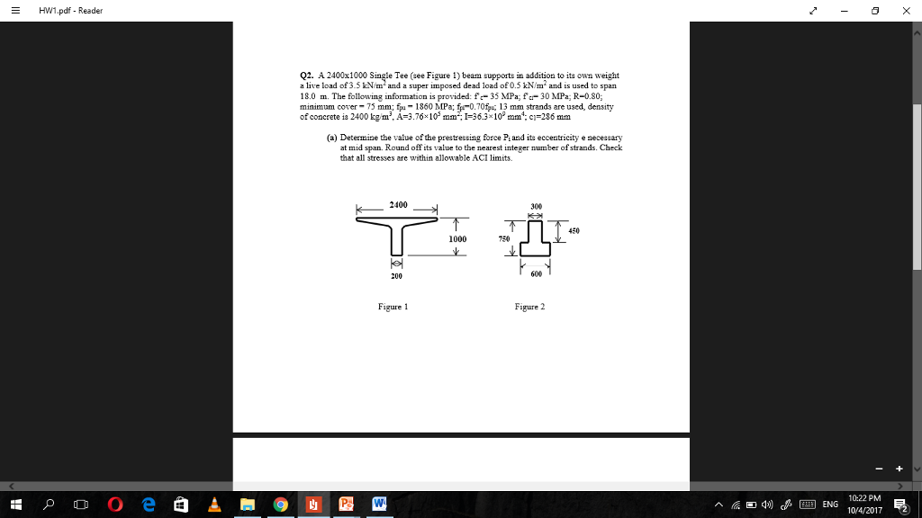 Solved A 2400x1000 Single Tee (see Figure 1) beam supports | Chegg.com