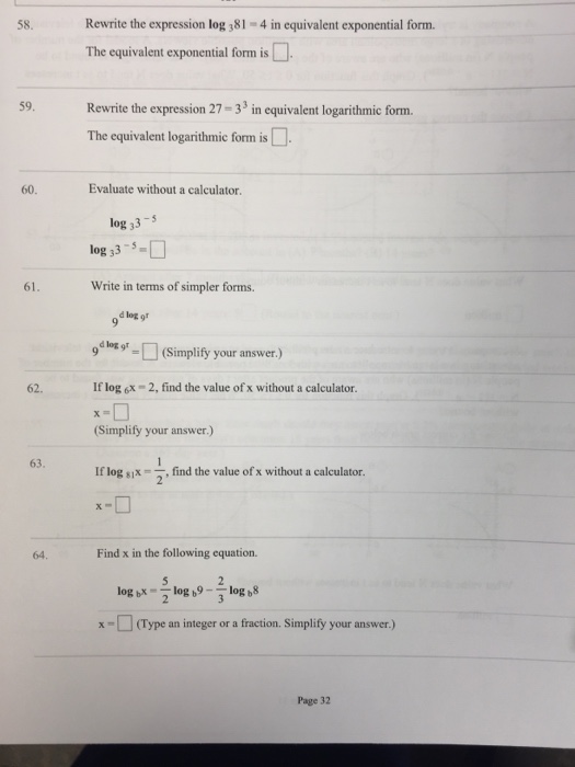 Solved Rewrite the expression log_3 81 = 4 in equivalent | Chegg.com