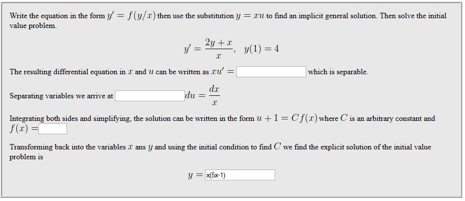 Solved Write the equation in the form y' = f(y/x) then use | Chegg.com