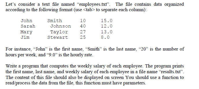 Solved Let's consider a text file named "employees.txt". The | Chegg.com