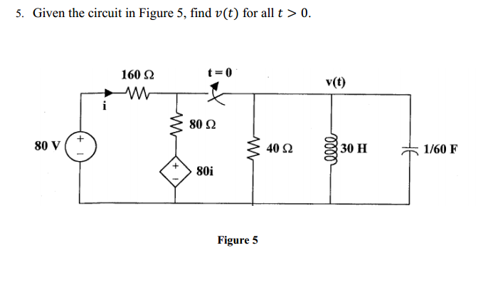 Solved Given the circuit in Figure =5, find v(t) for all t > | Chegg.com