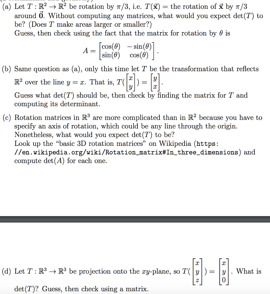Solved (a) Let : R2 → R2 be rotation by n/3. i.e. T(x) the | Chegg.com