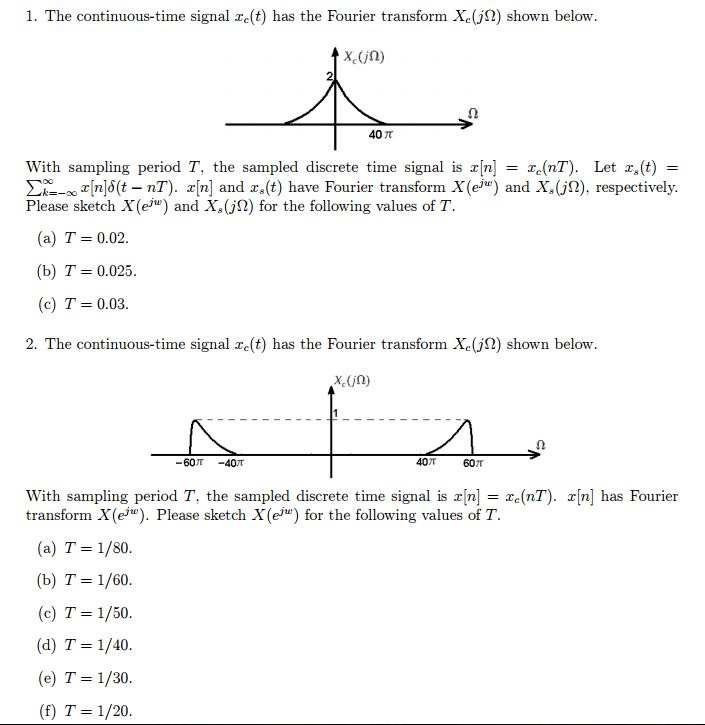Solved The continuous-time signal x_c(t) has the Fourier | Chegg.com