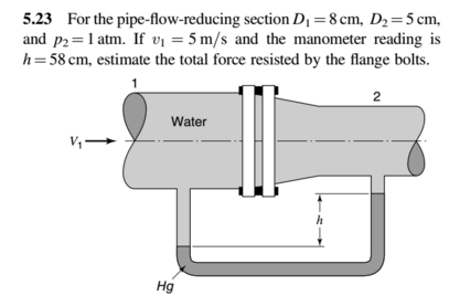Solved For the pipe-flow-reducing section D_1 = 8 cm, D_2 = | Chegg.com