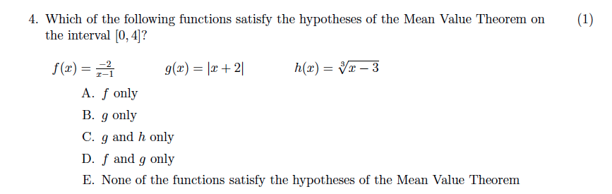 Solved 4. Which of the following functions satisfy the | Chegg.com