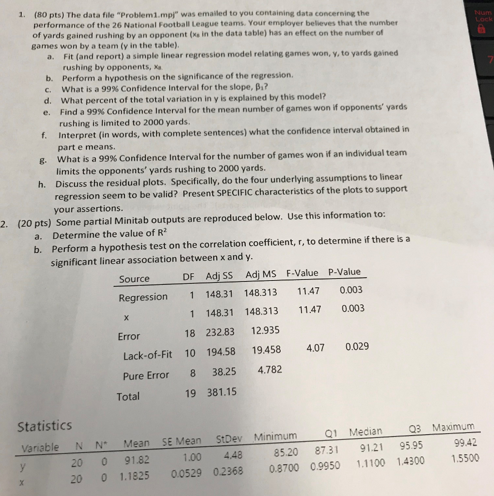 Solved 1. (80 pts) The data file "Problem1.mpj" was emailed | Chegg.com