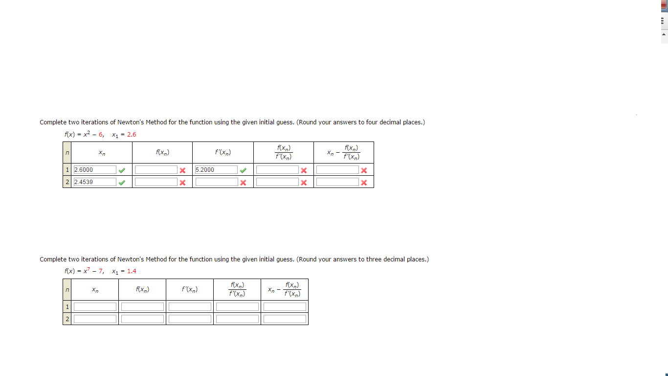 Solved Complete two iterations of Newton^?s Method for the | Chegg.com
