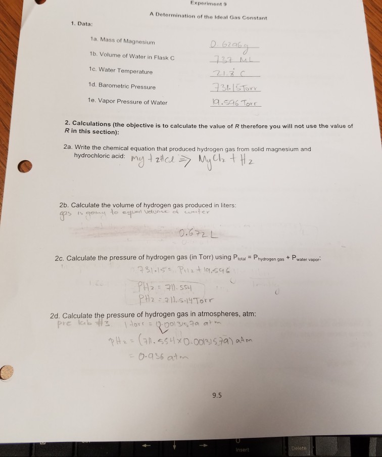 Solved Experiment 9 A Determination of the Ideal Gas | Chegg.com