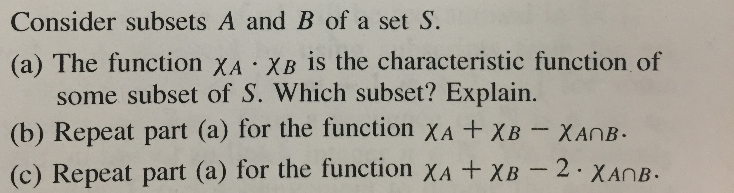 Solved Consider subsets A and B of a set S. The function | Chegg.com
