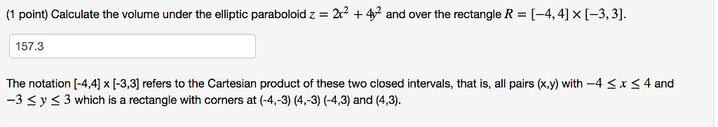 Solved (1 point) Calculate the volume under the elliptic | Chegg.com