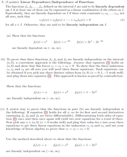 Solved Linear Dependence/Independence of Functions The | Chegg.com