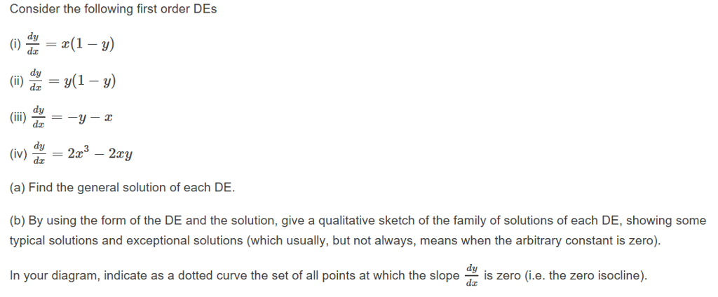 Solved Consider the following first order DEs dy dz dy (iii) | Chegg.com