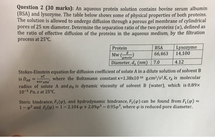 An aqueous protein solution contains bovine serum | Chegg.com