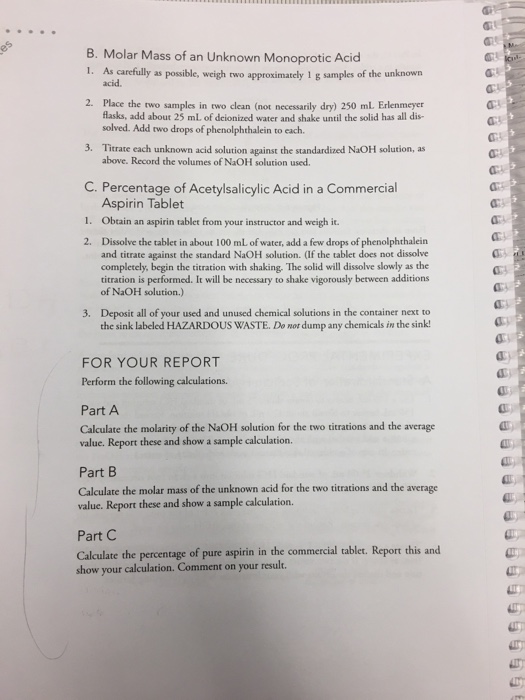 Solved Molar Mass of an Unknown Monoprotic Acid As | Chegg.com