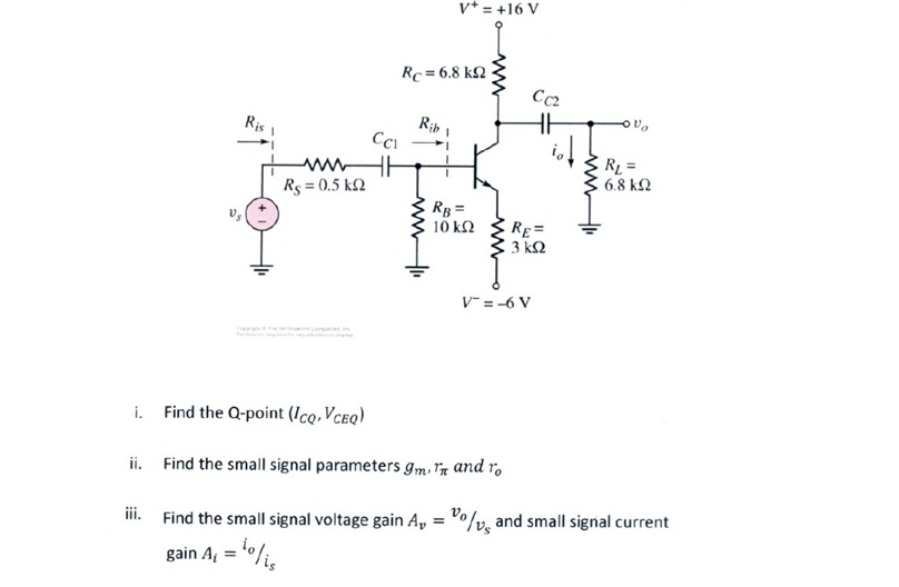 Solved Find the Q-point (ICQ, VCEQ) Find the small signal | Chegg.com