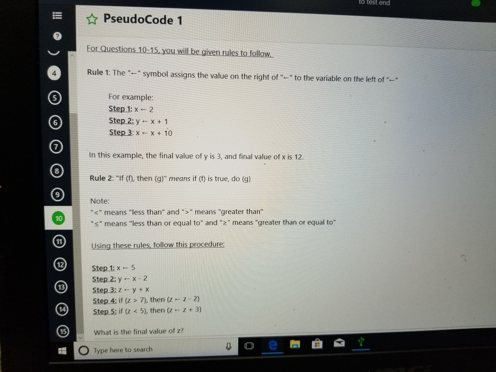 Solved To Test End ☆ Pseudocode 1 For Questions 10 15 You