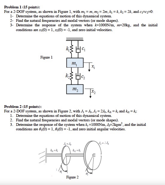 Solved Problem 1 (15 points): For a 2-DOF system, as shown | Chegg.com