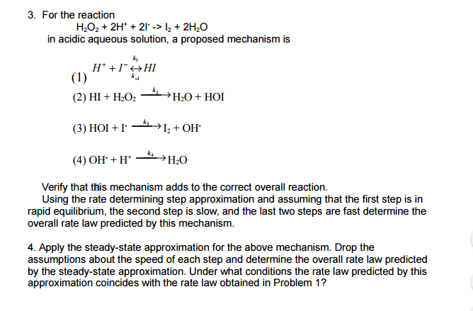 Solved For the reaction H_2O_2 + 2H^+ + 2I^-rightarrow l_2 | Chegg.com