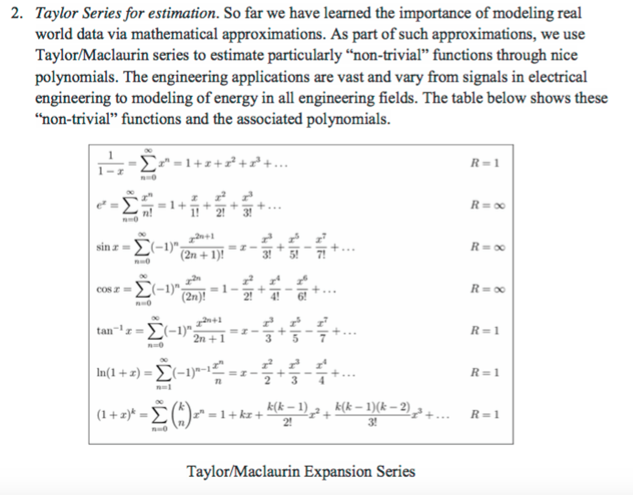 Solved 2. Taylor Series for estimation. So far we have | Chegg.com