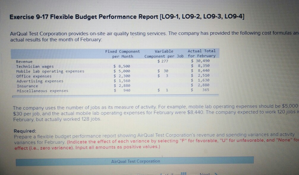 Solved Exercise 9-17 Flexible Budget Performance Report | Chegg.com