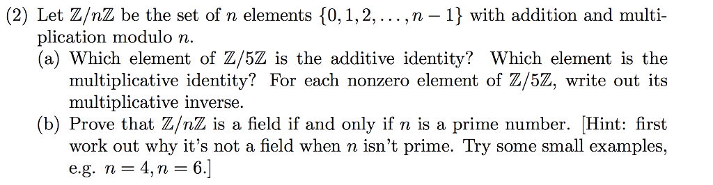 Solved (2) Let Z/nZ be the set of n e lements [0,1,2,... , n | Chegg.com