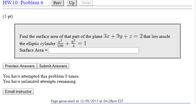 Solved Hw10 Problem 6 Prev Upnext 1 Pt Find The Surface