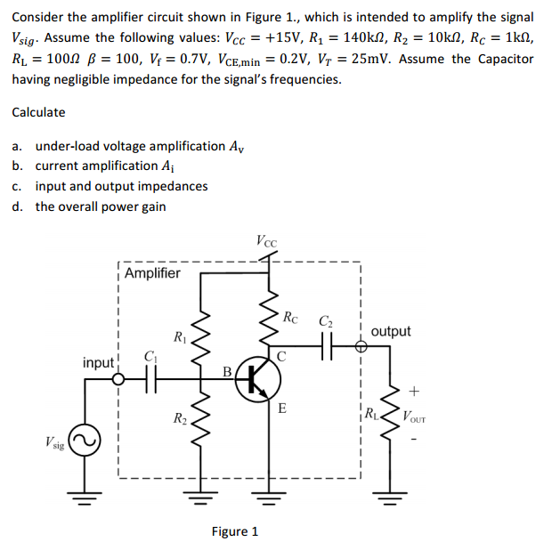 Solved Consider the amplifier circuit shown in Figure 1., | Chegg.com