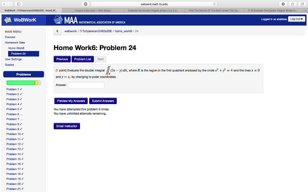 Solved D webwork.math.ttu.edu o do WebWorkf1 | Chegg.com