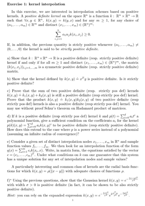 Solved Exercise 1: kernel interpolation In this exercise, we | Chegg.com