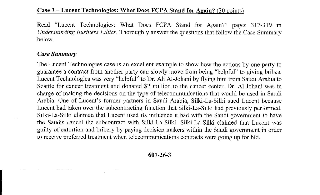 Solved Case 3-Lucent Technologies: What Does FCPA Stand for | Chegg.com