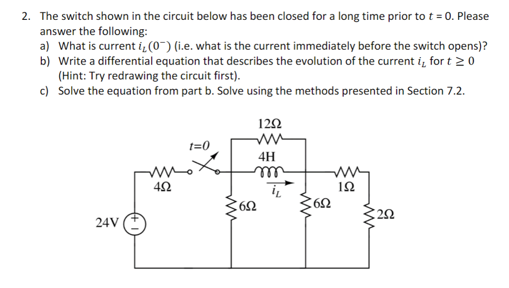 Solved The switch shown in the circuit below has been closed | Chegg.com
