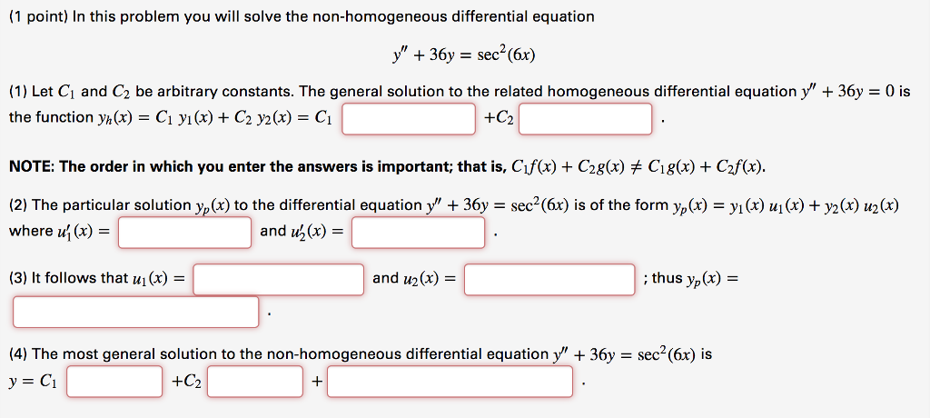 Solved (1 point) In this problem you will solve the | Chegg.com