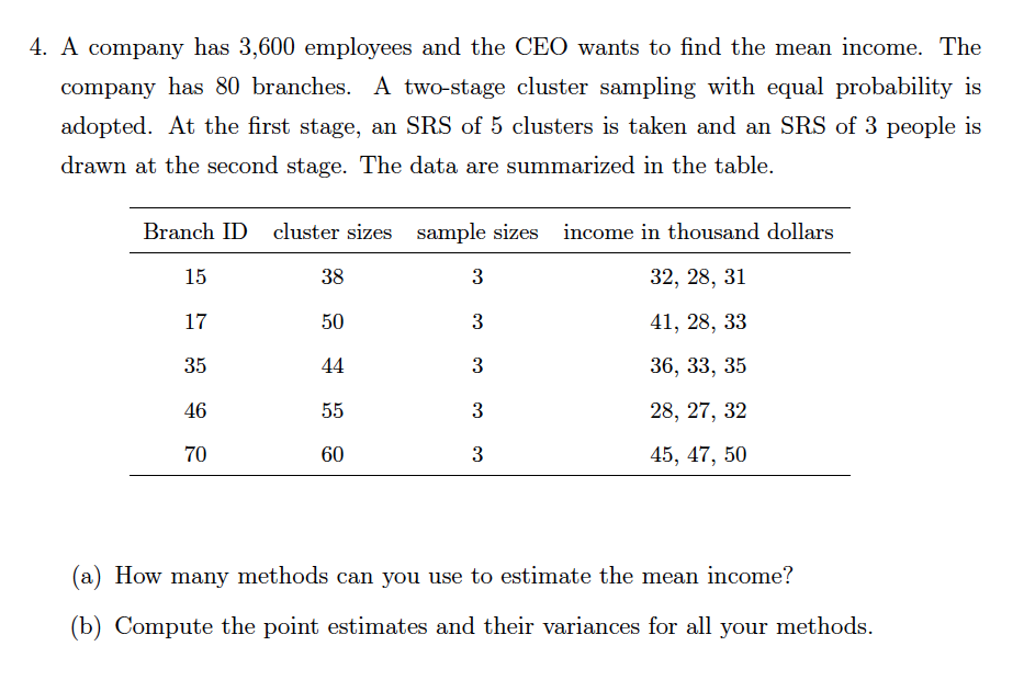 Solved A company has 3, 600 employees and the CEO wants to | Chegg.com