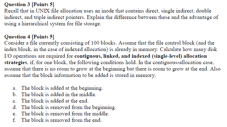 Solved Question 3 [Points 5] Recall that in UNIX file | Chegg.com