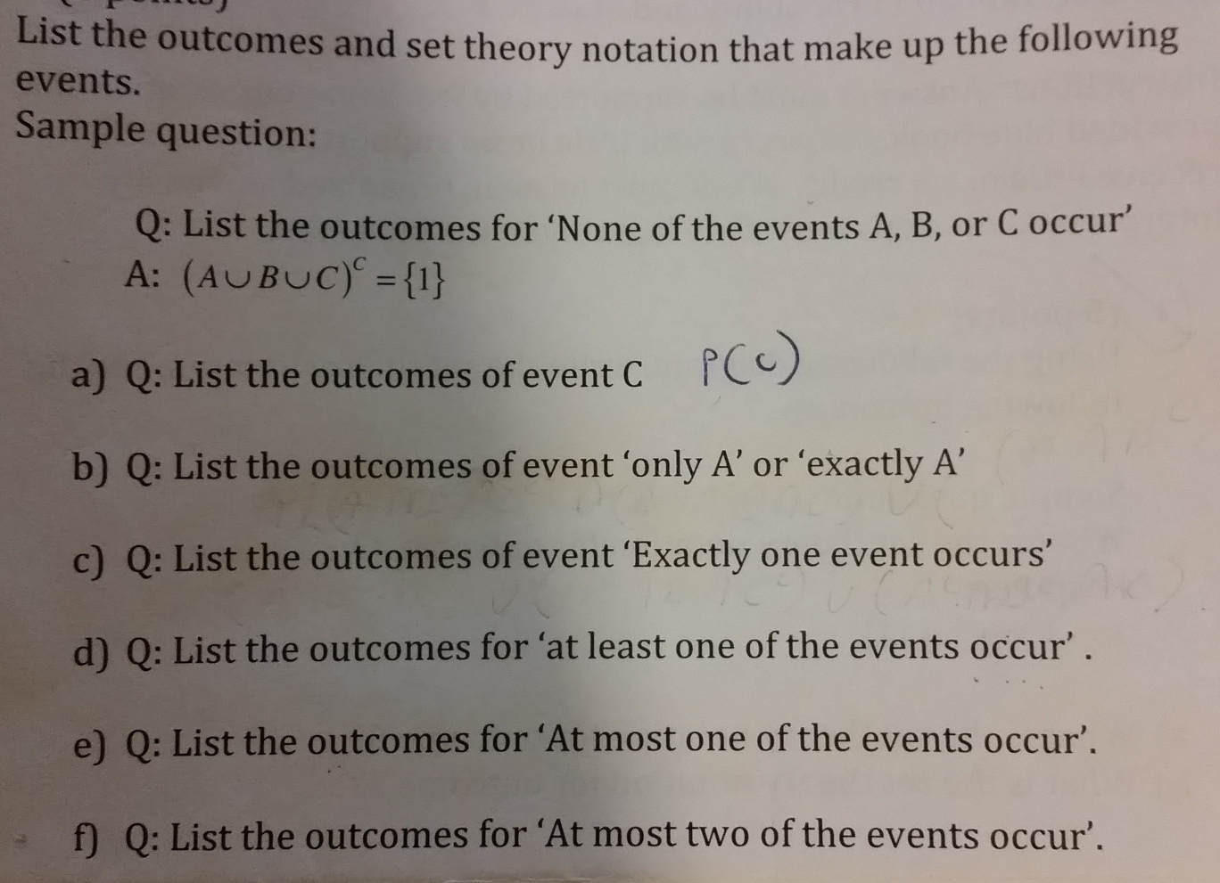 Solved List the outcomes and set theory notation that make | Chegg.com